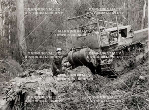Bush Workers with bulldozer - Wingham Museum